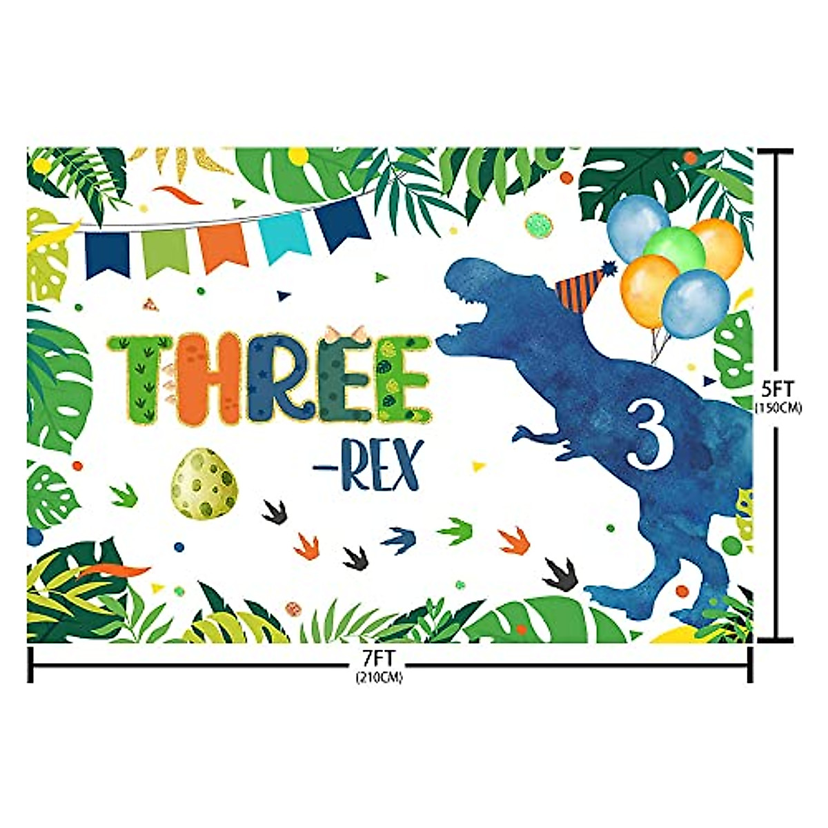 AIBIIN 7x5ft Dinosaur Three-rex Birthday Backdrop for Boy Happy 3rd Birthday Dinosaur Egg Balloon Confetti Photography Background 3 Years Old Party Decorations Supplies Banner Photo Shoot Studio Props