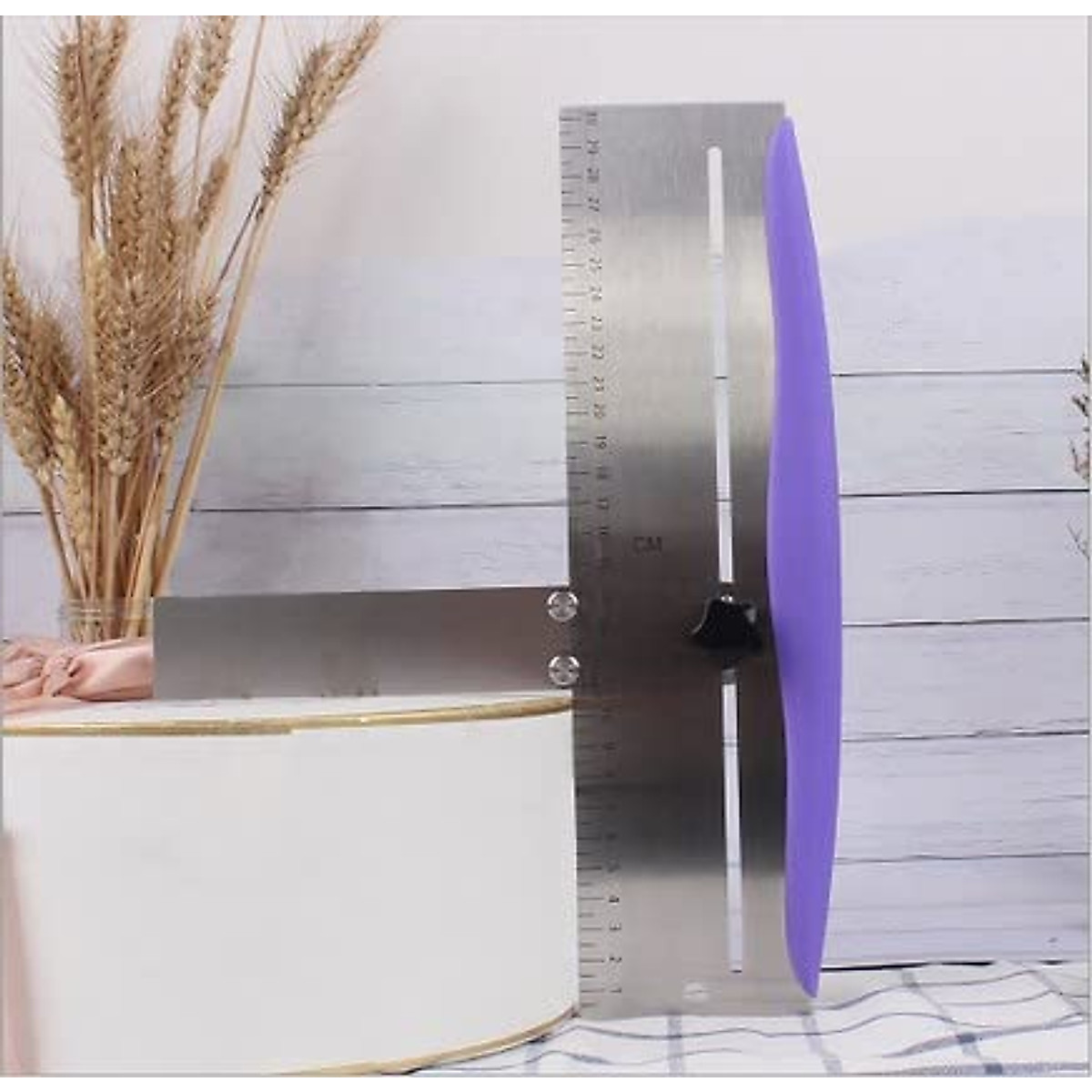 12 Inch Cake Scraper Smoother, Stainless Steel Cake Bench Scraper Decorating Tools for Icing Frosting Cream Edge - Adjustable Kitchen Spatula for Mousse, Cheese, Cream Cake (Purple)