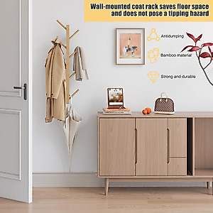 Furshus Coat Rack Wall Mount,Bamboo Vertical Hat Rack for Wall,Wall Coat Tree,Coat Hanger,Floating Coat Rack for Hats,Jackets,Bags,Entryway Bedroom (Natural)