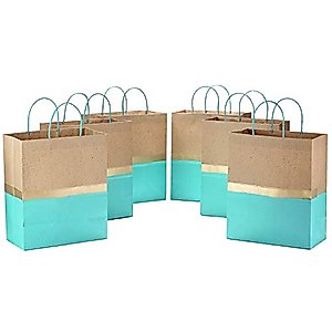 Hallmark 13" Large Paper Gift Bags (6 Bags: Turquoise & Kraft with Gold) for Birthdays, Easter, Weddings, Mother's Day, Baby Showers, Bridal Showers or Any Occasion