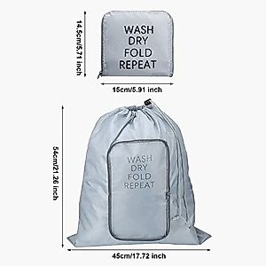 2 Pcs Travel Laundry Bag Washable Dirty Clothes Bag with Drawstring and Zipper for Suitcase, 22 x 18 Inch (Black, Gray, Classic)