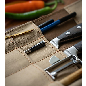 Angus Stoke knife roll bag made of real buffalo leather | 14-slot leather knife case for chef's knives - large knife bag Duplex (brown)