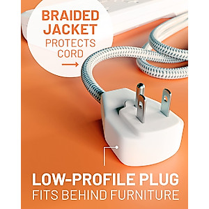 ECHOGEAR PowerBlitz Surge Protector Power Strip with USB-A & USB-C Ports - Low Profile Design with Braided 6' Cord, Flat Plug & 2160 Joules of Multi Outlet Surge Protection - White