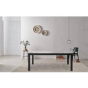 New Classic FURNITURE Celeste Dining Table for 6 with Heat Resistant Faux Marble, 64-Inch, Black Base with White & Gray top