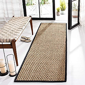 SAFAVIEH Natural Fiber Collection Runner Rug - 2'6" x 8', Natural & Black, Border Basketweave Seagrass Design, Easy Care, Ideal for High Traffic Areas in Living Room, Bedroom (NF114C)