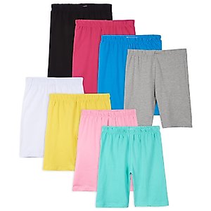 Pink Angel Kids Girls Cotton Spandex Bike Shorts, Solid Plain Sports Activewear Dance Bottoms - 8 Pack, Assorted Colors