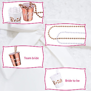 12 Packs Team Bride and Bride Shot Necklace Glass Bachelorette Party Decorations Bridesmaid Gifts Gold Foil Bachelorette Party Necklace Shot Glasses with Beads Chain for Wedding Party (Rose Gold)