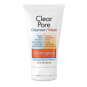 Neutrogena Clear Pore 2 in 1 Facial Cleanser/Face Mask with Kaolin & Bentonite Clay & 3.5% Benzoyl Peroxide Acne Treatment Medication, Daily Face Wash & Shine Control Clay Mask, 4.2 fl. Oz (Pack of 6)