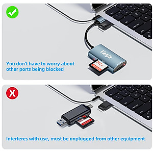 Vanja USB SD Card Reader, 2 in 1 Memory Card Reader SD Card to USB Adapter, for Camera SD, SDXC, SDHC, MMC, RS-MMC, Micro SD, Micro SDXC, Micro SDHC, UHS-II and UHS-I Cards