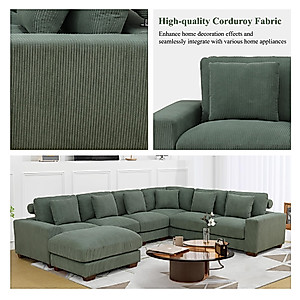 Plithzy Oversize Modular Sectional Sofa, U Shaped Convertible Couch for Living Room, Corduroy Fabric Sofa Set with Removable Ottoman (7 Seat Sofa Couch, Green)