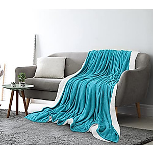 Utopia Bedding Sherpa Bed Blanket Throw Size Turquoise 480GSM Plush Blanket Fleece Reversible Blanket for Bed and Couch (60x50 Inches)