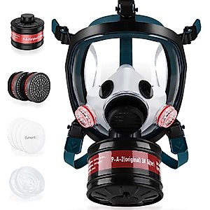 FANGNISN Full Face Tactical & Survival Respirator mask - Reusable Military Gas Mask with 40mm Activated Carbon Filter and 2pcs P-A-1 Filter, For Chemical Smoke, Particulates, Paint, Organic Vapor