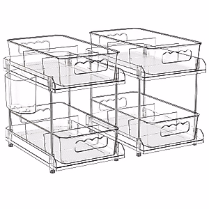 2 Tier Clear Organizer with Dividers, Pantry Organization and Storage Multi Purpose Slide-Out Bathroom Organizer, Kitchen Pantry Medicine Cabniet Bins, Under Sink Organizers and Storage, 2 Pack