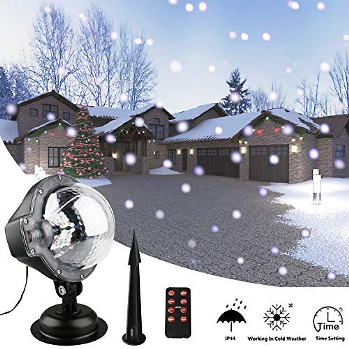 Vanthylit Christmas Projector Lights Multi Function Rotating Falling Snow Projector for Xmas Moving Points Landscape Lights for Home Yard Garden Party and for Show Club Pub