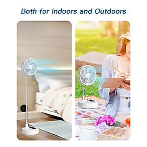 AICase Stand Fan, 9.5 inch Folding Portable Telescopic Floor/USB Desk Fan with 10000mAh Rechargeable Battery,4 Speeds Super Quiet Adjustable Height and Head Great for Office Home Outdoor Camping