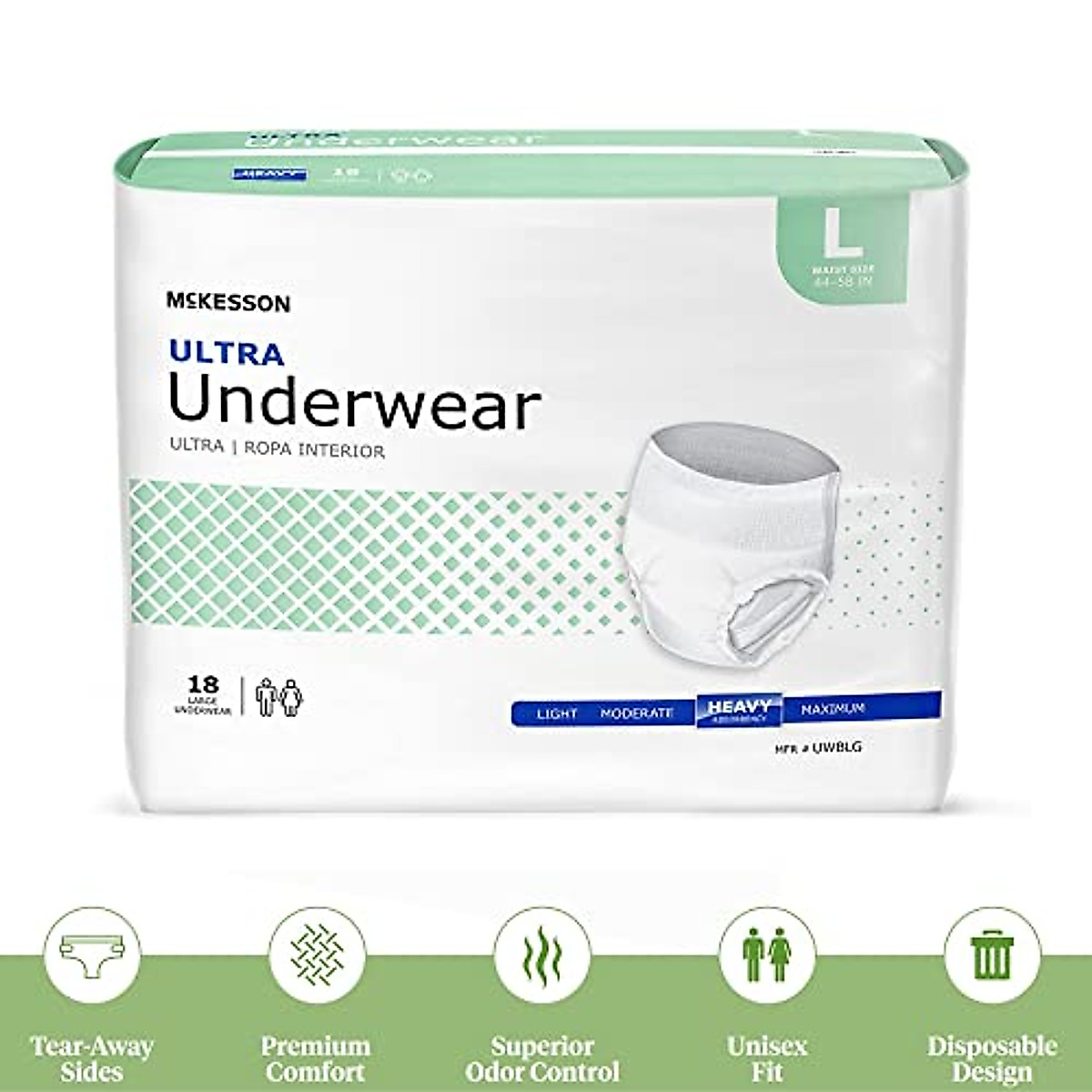 McKesson Ultra Underwear, Incontinence, Heavy Absorbency, Large, 18 Count