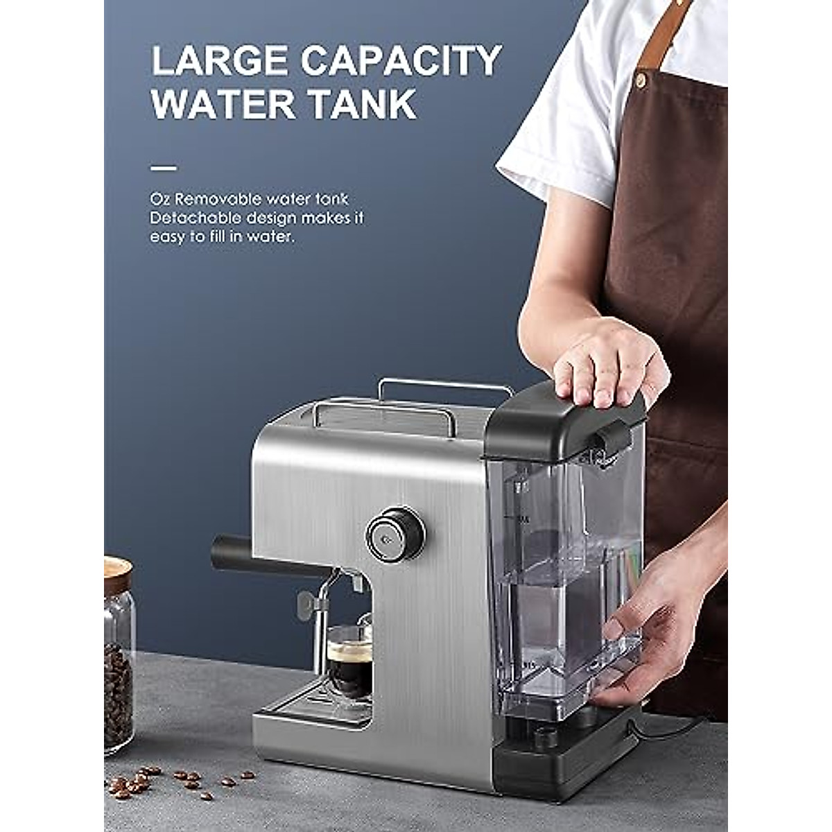 Ihomekee Espresso Machine 15 Bar, Coffee Maker for Cappuccino and Latte Maker with Milk Frother Steam Wand, Fast Heating Coffee Machine for Home, Office - CM6822, Silver