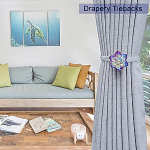 Magnetic Curtain Tiebacks, Crystal Flower Curtain Drapery Holdbacks with Crystal Beads Rope Window Curtain Decorative for Home Office Decor (Purple)