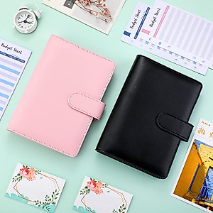 6 Pieces A6 PU Leather Notebook Binder Refillable 6 Rings Binder Cover Loose Leaf Personal Planner with Magnetic Buckle Closure (Pink, Green, Purple, Sky Blue, Yellow, Black)