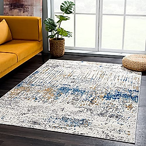 Abani Unique Grey & Blue Contemporary Landscape Design Area Rug - Modern Dripping Print Non-Shed 7'9" x 10'2" (8'x10') Living Room Rug Rugs