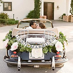 JUST MARRIED Banner Car Decorations, Gold Glitter Just Married Sign Garland for Bridal Shower Decorations, Photo Props and Car Decorations