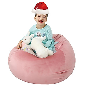 LPMOERA Stuffed Animal Storage Bean Bag Chair Cover (No Filler) Zipper Soft Fuzzy Fluffy Stuffable Bean Bag Cover for Organizing Children Plush Toys or Memory Rose Pink Small