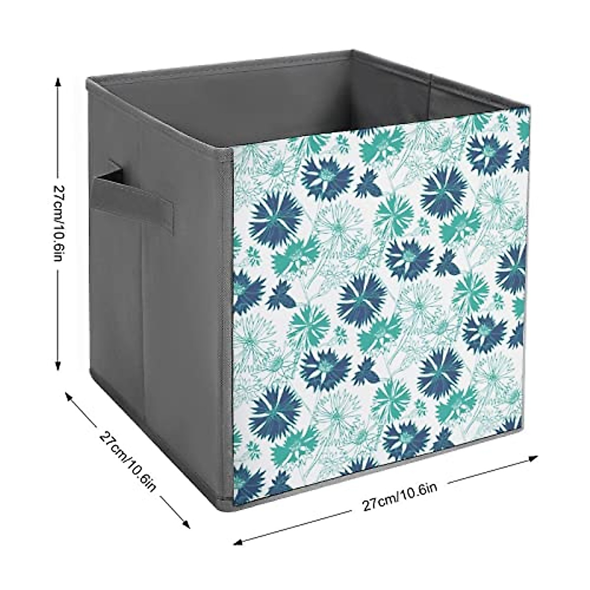 Cornflowers Storage Bins Cubes Foldable Fabric Organizers with Handles Clothes Bag Book Box Toys Basket for Shelves Closet 10.6"