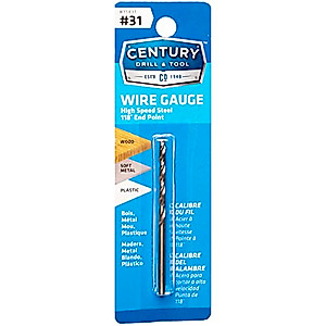 Century Drill & Tool 11431 Wire Gauge Drill Bit, No. 31, Premium High-Speed Steel, Precision Ground Tips, Use in Metal, Wood, and Plastic, Drill Exact Size Holes, Ideal for Tapping
