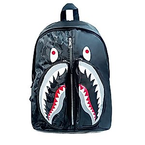FJyuanqi School & Travel Backpack Laptop Backpack for Boys & Girls with Adjustable Strap Casual Daypack Hiking Bag 15 Inch - (Black Shark)