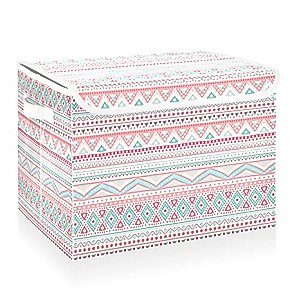 CaTaKu Ethnic Pink Blue Storage Bins with Lids and Handles, Fabric Large Storage Container Cube Basket with Lid Decorative Storage Boxes for Organizing Clothes