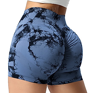 VOYJOY Women Workout Shorts 3.6" Scrunch Butt Lifting Gym Seamless Yoga Biker Shorts Dark Blue