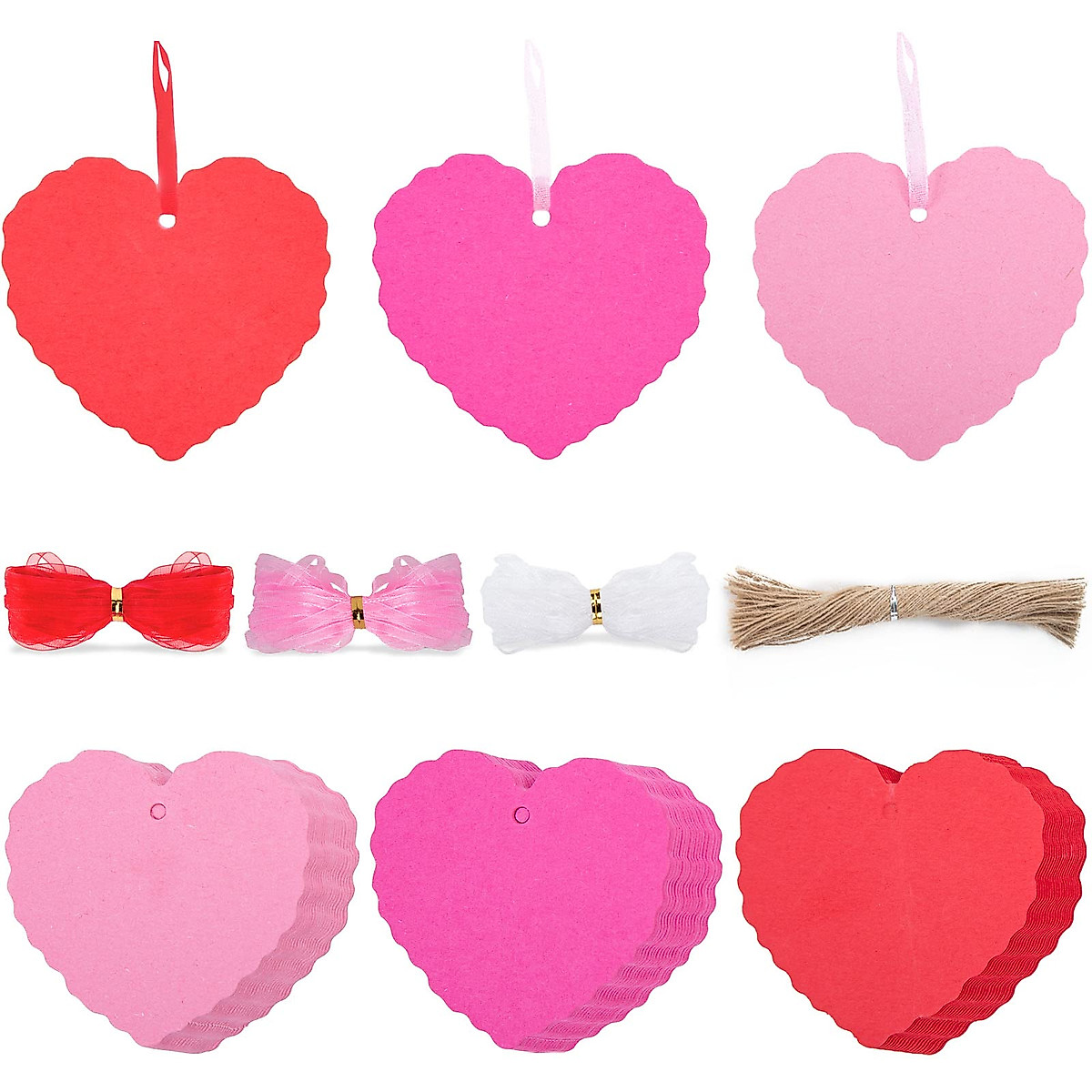 SallyFashion 240PCS Valentines Heart Gift Tags, Pink Paper Tags Heart Shaped Paper Labels for Valentine's Day Mother's Day Anniversary Wedding