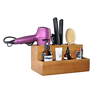Spiretro Hair Tools Organizer, Hair Blow Dryer Care Styling Straightener, Flat Iron, Curling Wand, Brushes Holder, Caddy Storage for Vanity & Bathroom, Makeup, Wall Mount or Sit on Counter, Wood, Tan
