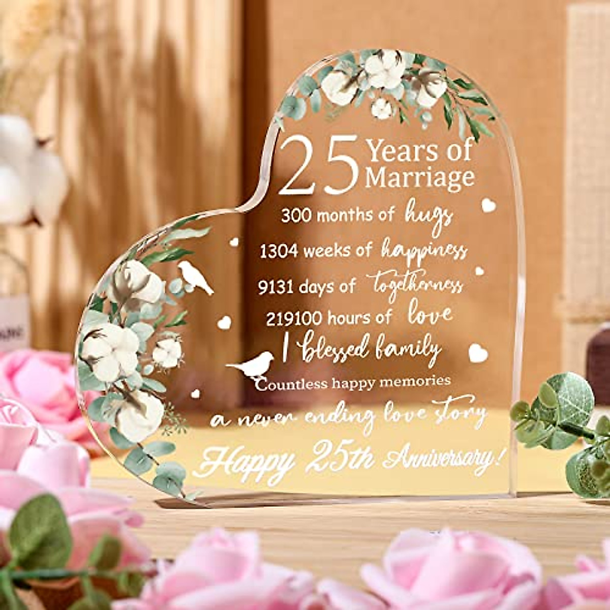 Wedding Gift for Her Years of Marriage Gift for Women Acrylic Heart Marriage Keepsake for Wife Husband Girlfriend Boyfriend (25th Style)