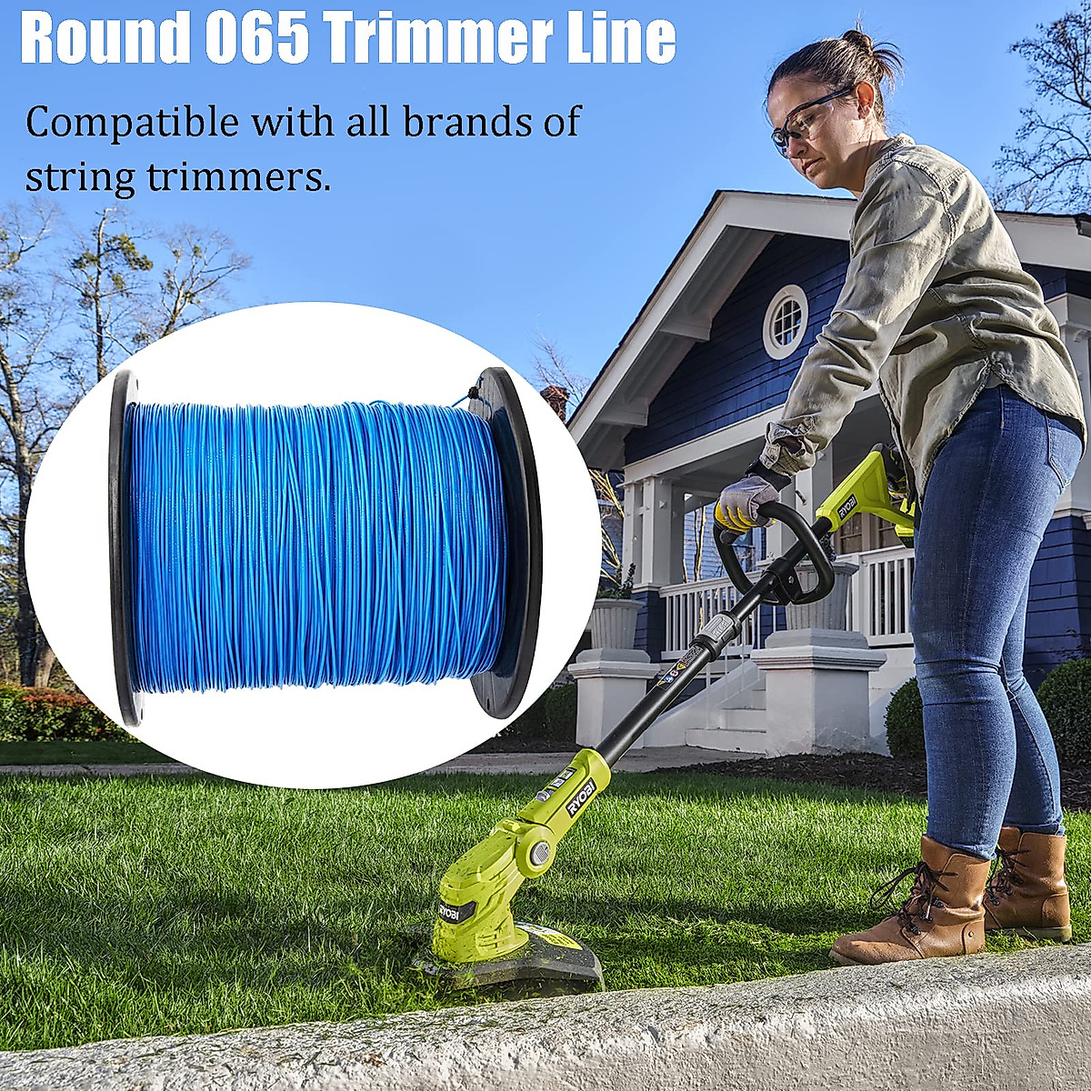 KAKO 065 Trimmer Line Round Weed Wacker String .065-Inch-by-3000-ft Commercial Grade Round String Trimmer Line, Weed Eater String .065 Fits Most String Trimmer(Blue)