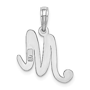 Solid 10K White Gold M Script Initial Letter Alphabet Charm Pendant
