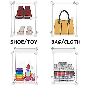 Clear Closet Organizer, 8-Cube Plastic Storage Shelves Cabinet with Handle/Square Metal Grid Shelving/Hammer,Multi-functional Storage Bins for Home, Closet, Bedroom, Office (11.8x23.7x31.5 inch)