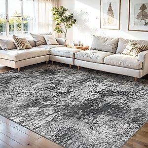 Area Rug Living Room Rugs: 8x10 Indoor Soft Fluffy Rug Abstract Carpet for Bedroom Kitchen Dining Room Floor Washable Plush Throw Large Accent Rug Home Office Nursery Decor - Gray
