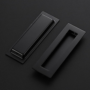 JOY DECOR 2 Pack Pocket Door Handles Sliding Closet Door Pulls, 5.9" Flush Barn Door Pulls Black Closet Finger Pulls, Rectangular Recessed Closet Door Handles