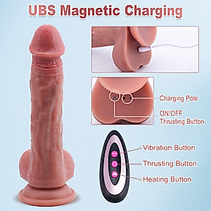 Adult Sex Toys Realistic Dildos - Adult Toys Thrusting Dildo Vibrator with Vibrating & Heating, Sex Toys Soft Silicone Anal Dildos for Clit G-spot Stimulation, Suction Cup Remote Control Dildo, 8.5''