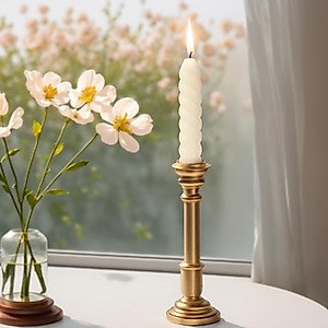 White Beeswax Taper Candles, 5 Inch Spiral Tapered Candles 10 Pack, Natural Bees Wax Candle Sticks - Smokeless Dripless and Unscented for Home Decoration, Wedding, Party