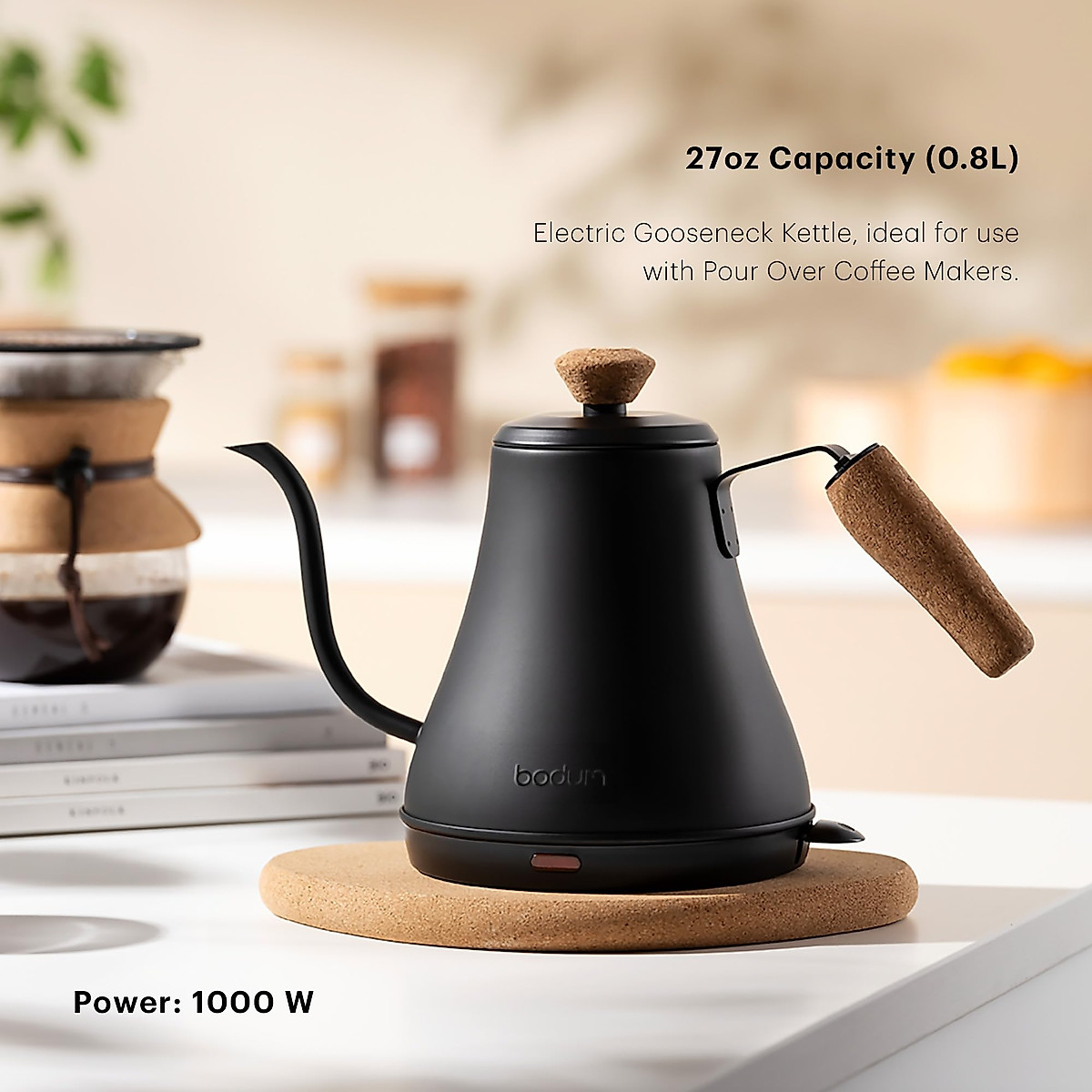 Bodum 11883-259US Melior Gooseneck Electric Water Kettle, 27 Ounce, Matte Black