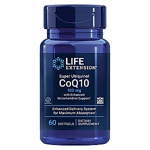 Life Extension Super Ubiquinol CoQ10 100 mg with Enhanced Mitochondrial Support - For Anti-Aging, Heart & Brain Health and Healthy Cholesterol - Gluten Free, Non-GMO – 60 Softgels