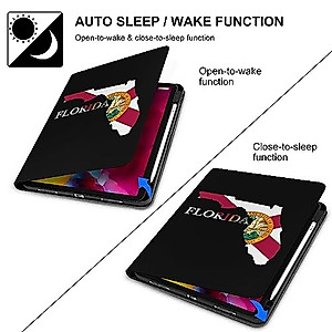 Florida Map Flag Protective Case Compatible with IPAD 2020 AIR 4 （10.9in） Stand Case Auto Sleep/Wake Cover