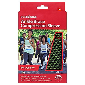 EverOne Ankle Brace Compression Support Sleeve For Injury Prevention, Healing and Recovery, Unisex, Medium (1 Pair)