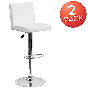 Flash Furniture Avery 2 Pack Contemporary White Vinyl Adjustable Height Barstool with Panel Back and Chrome Base