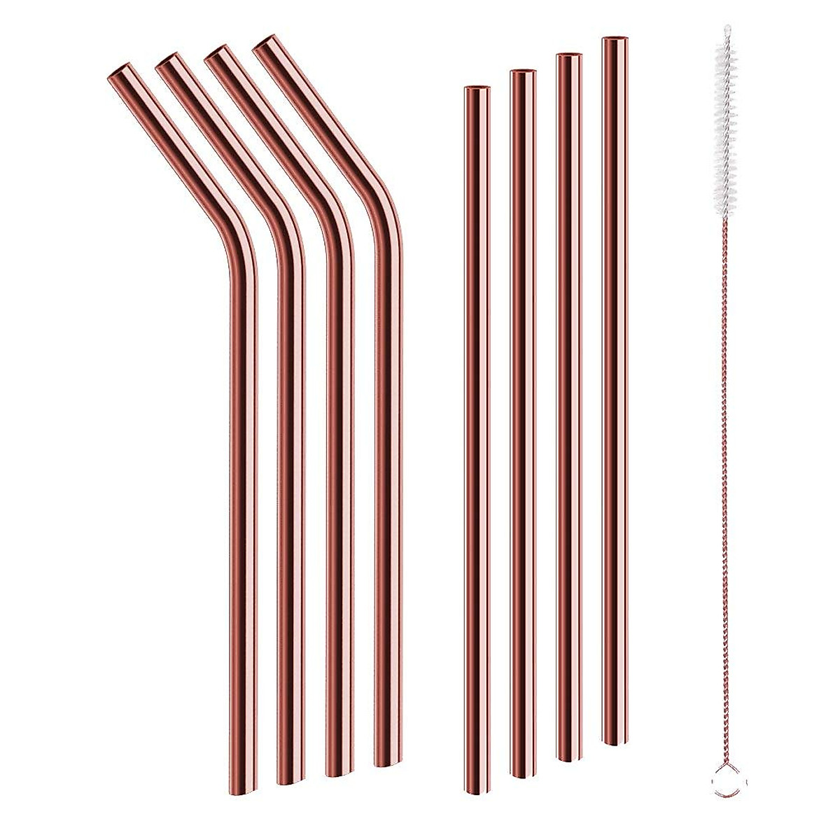 BulbHead Red Copper Straws, Assorted Straight & Bent, 8 Count