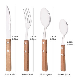 Steak Knives Set of 8 - Wooden Handled Serrated Steak Knives - Uniturcky Stainless Steel Dinner Knife with Wood Handle - 8.15 Inch Wooden Square Handle Table Knives Set - Mirror Finish