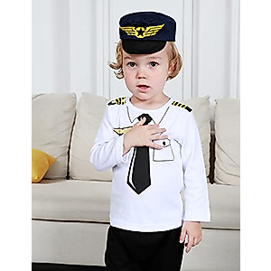 COSLAND Pilot Costume for Boys Todder Halloween Outfit, White, 12-18 Months