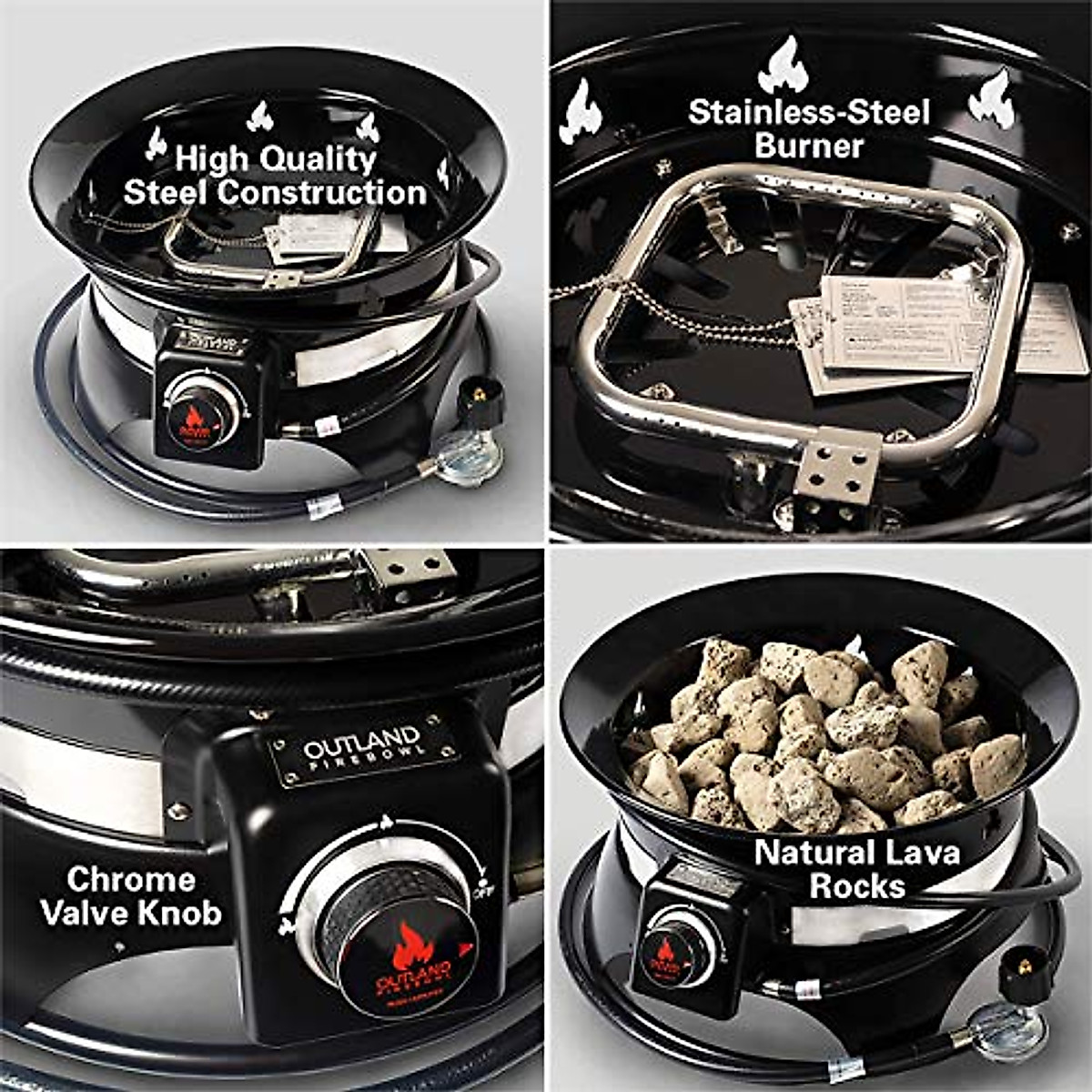 Outland Living 870 Premium Auto-Ignition Smokeless Outdoor Portable Propane Fire Pit with Cover & Carry Kit, 19-inch 58,000 BTU, Black